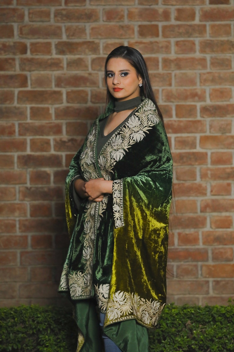 Gloss Velvet Ombre Cape, Royal Kashmir Orni Shawl, Velvet Embroidered ...