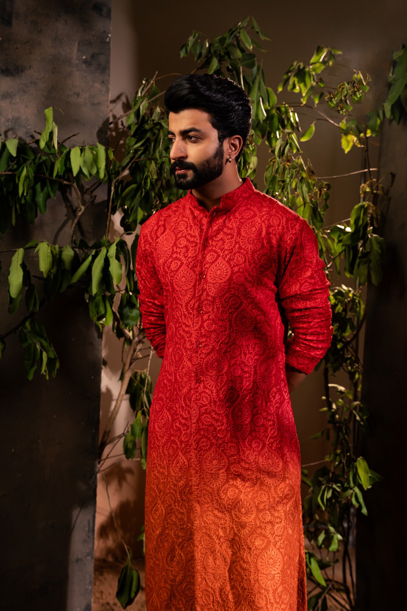 Regal Crimson: Men Ombre Kurta Pyjama, Kurtas for Men, Kashmir Wear ...