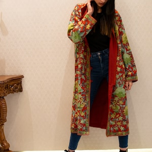 Buy Red Long Coat With Green Floral Embroidery, Kashmiri Jacket ...