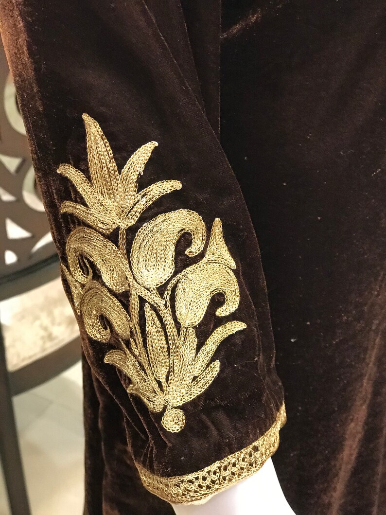 Brown Velvet Tunic With Golden Embroidery, Zari Work Kurtas for Women ...