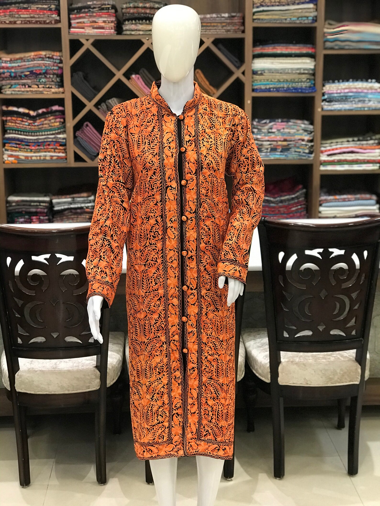 Kashmiri Jamawar Embroidered Coats Long Coat Black Women | Etsy