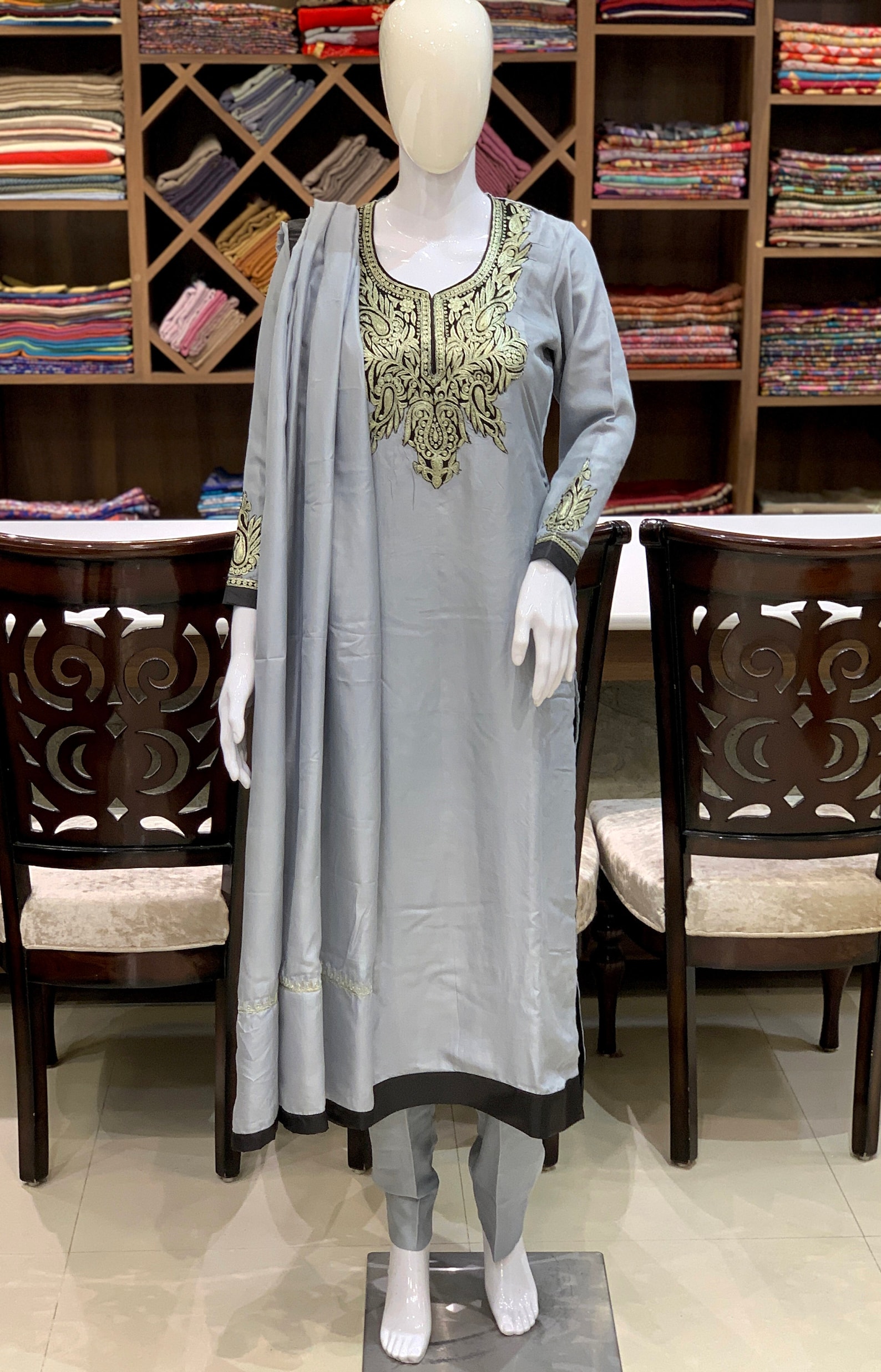 Zari Embroidered Kashmiri Suit Women Outfit Indian Ethnic - Etsy