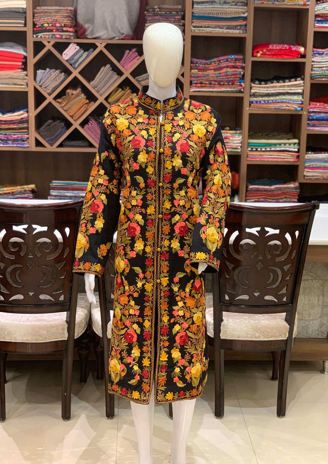 Woollen Coat, Long Coats, Embroidered Coat for Woman, Kashmiri ...