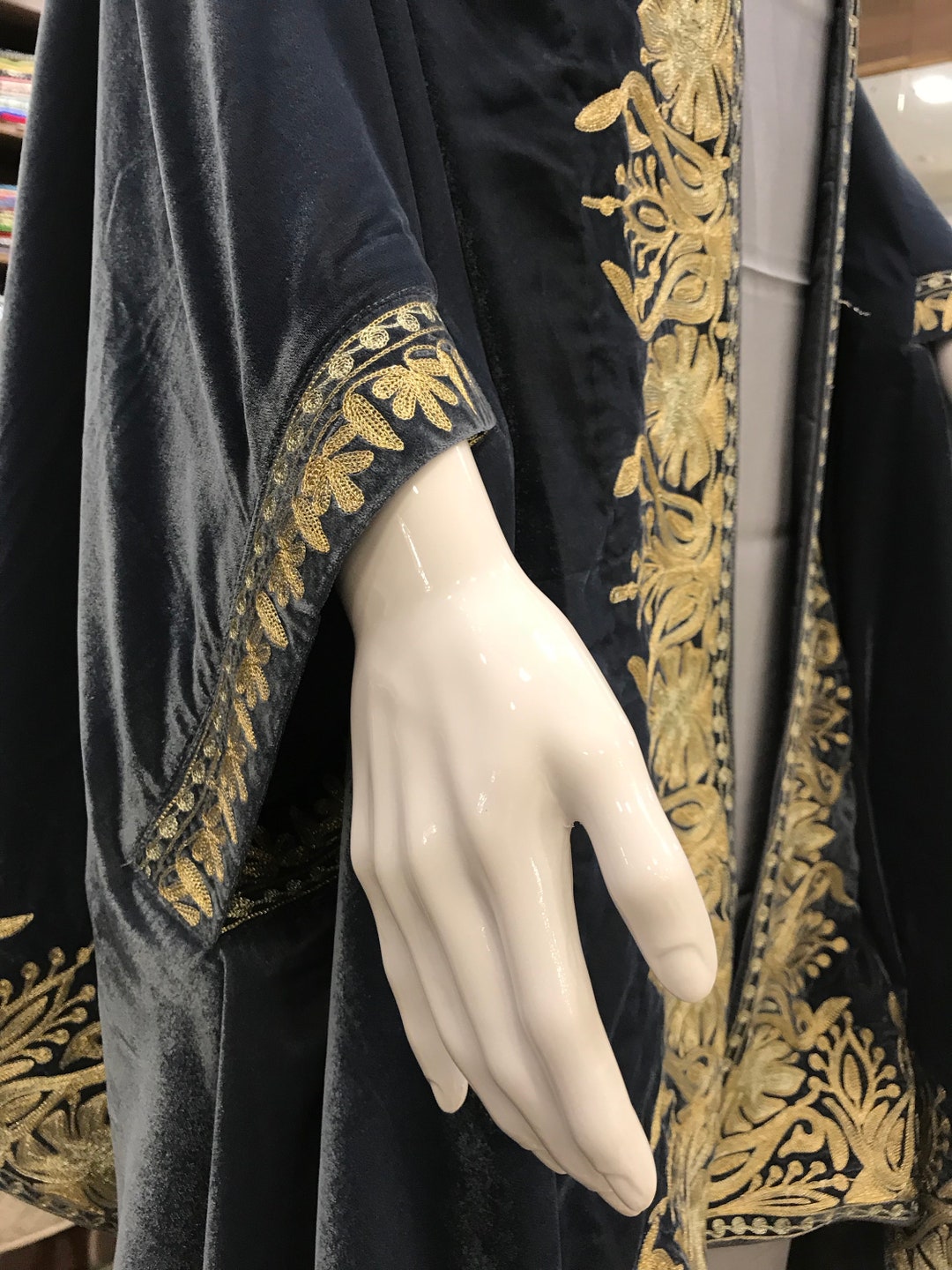 Grey Velvet Cape, Royal Kashmir Orni, Shawl, Bohemian Velvet ...