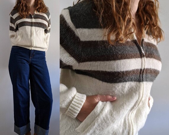 SALE 60's-70’s Retro Wool Knit Bomber Sweater - Vinta… - Gem