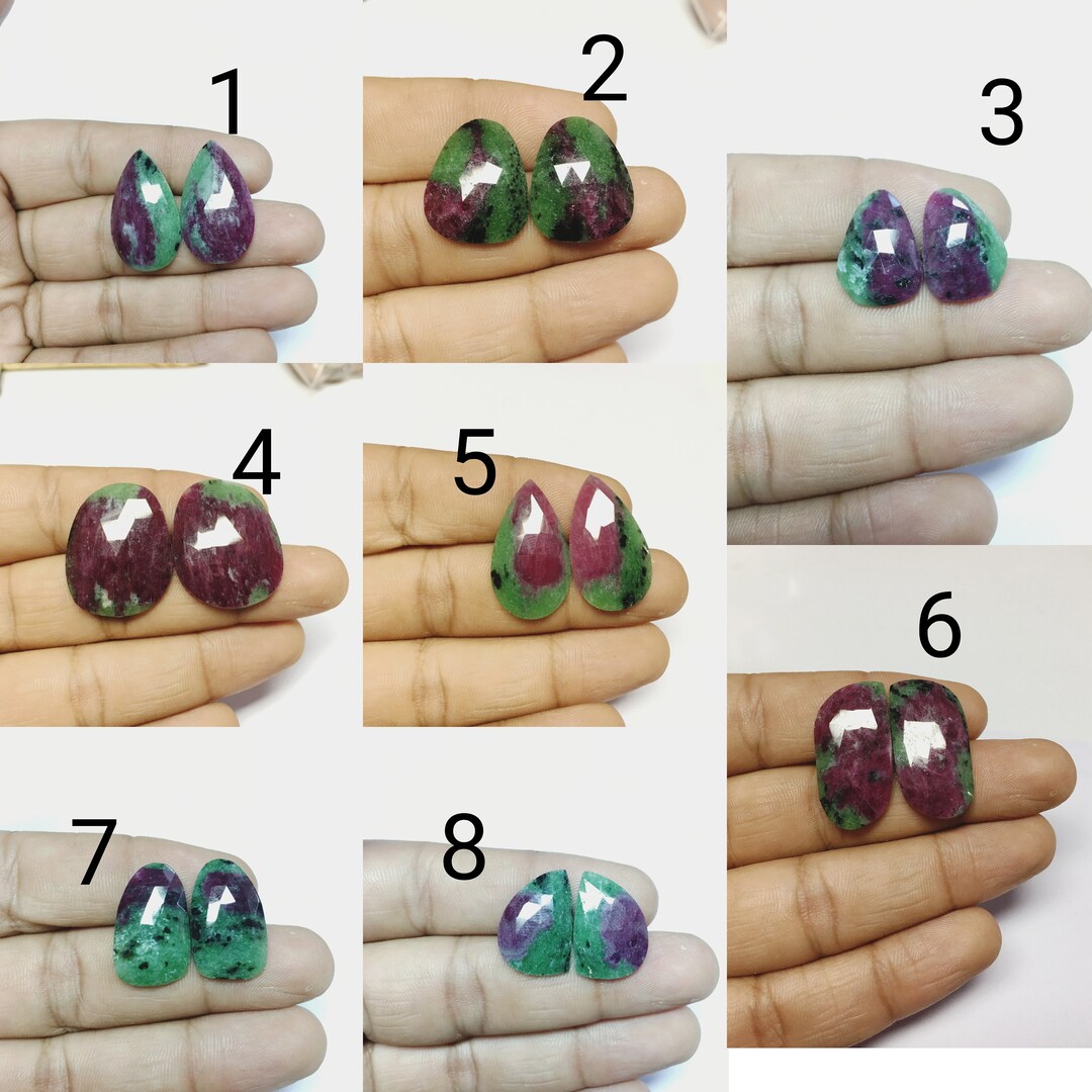 Natural Ruby Zoisite Pair Gemstone Blue Melachite Rose Cut Ruby Zoisite ...