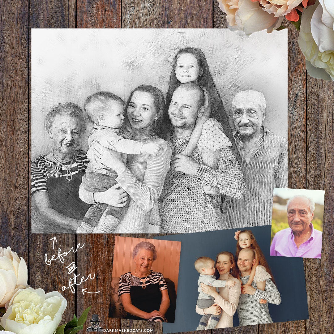 Family Portrait From Multiple Photos Fathers Day Gift | Etsy