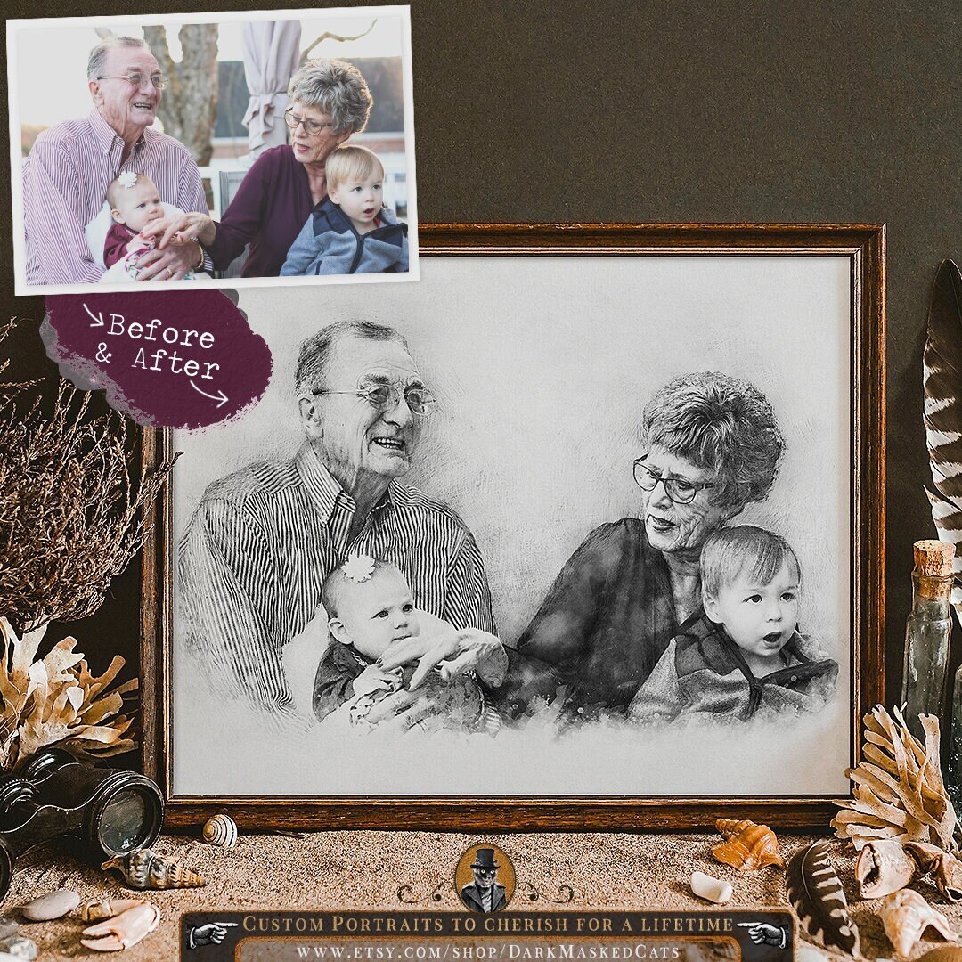 Custom Family Portrait, Hand Drawn Portrait, Custom Portrait, Drawing ...