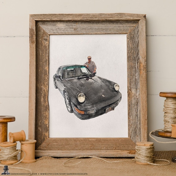 Custom Car Portrait With People Personalized Car Art Car Guy - Etsy