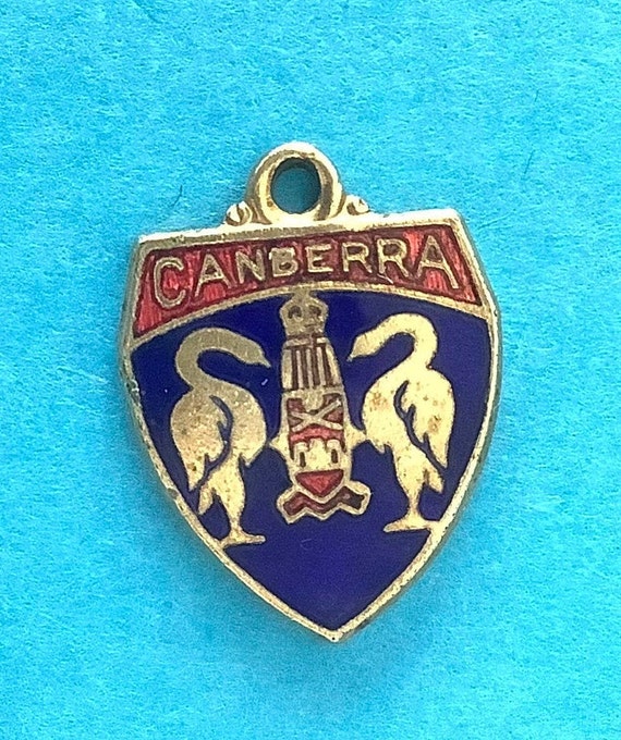 Canberra Shield Charm Enamel Travel Shield Silver Bracelet | Etsy UK