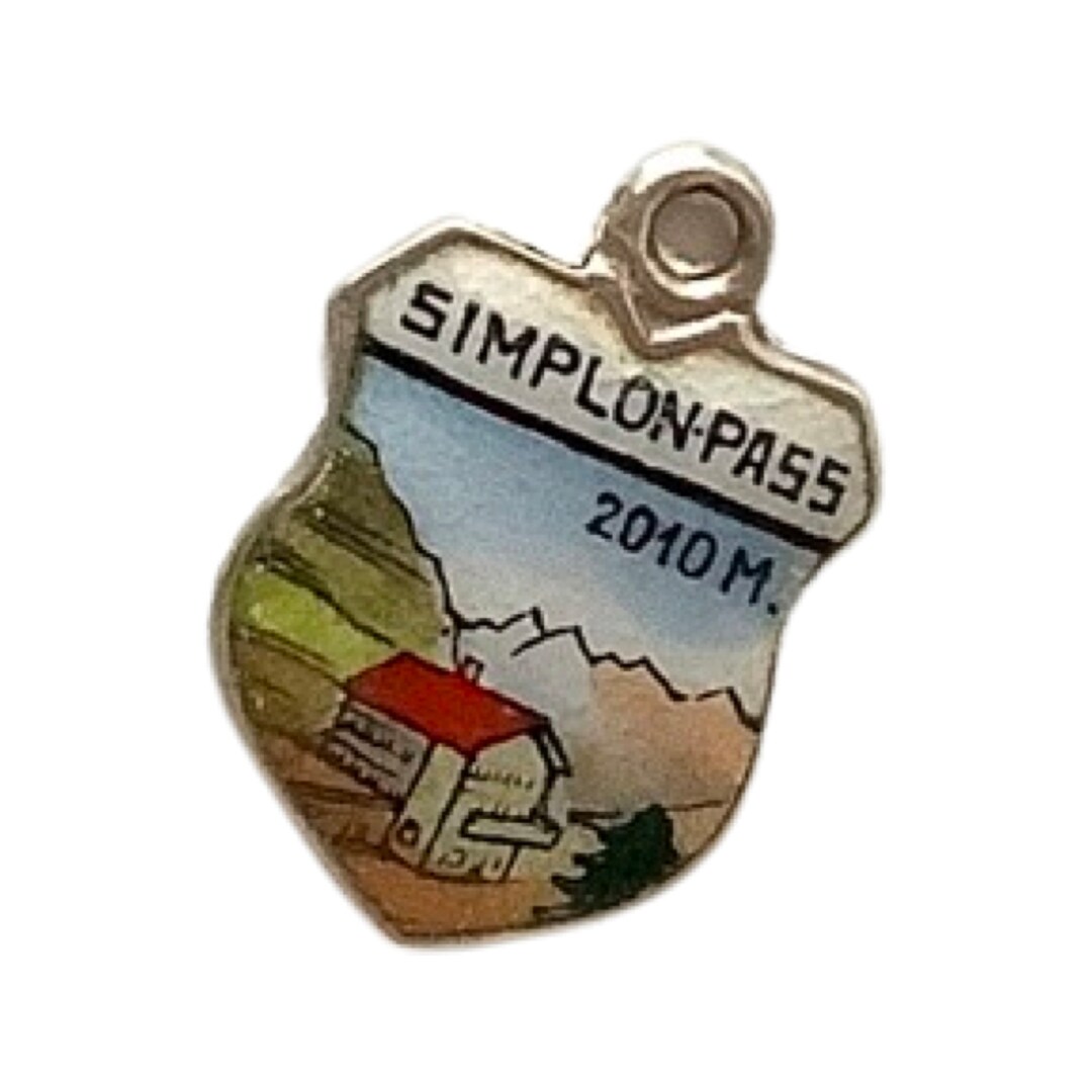 Shield Charm, Simplon Pass Travel Shield, Silver Enamel Bracelet Charms ...