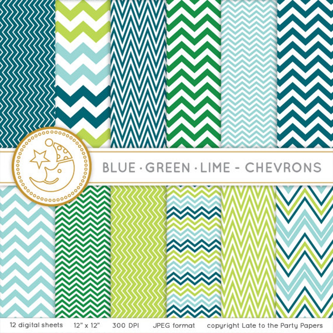 Chevron Digital Paper: BLUE, GREEN and Lime CHEVRON Paper Pack ...