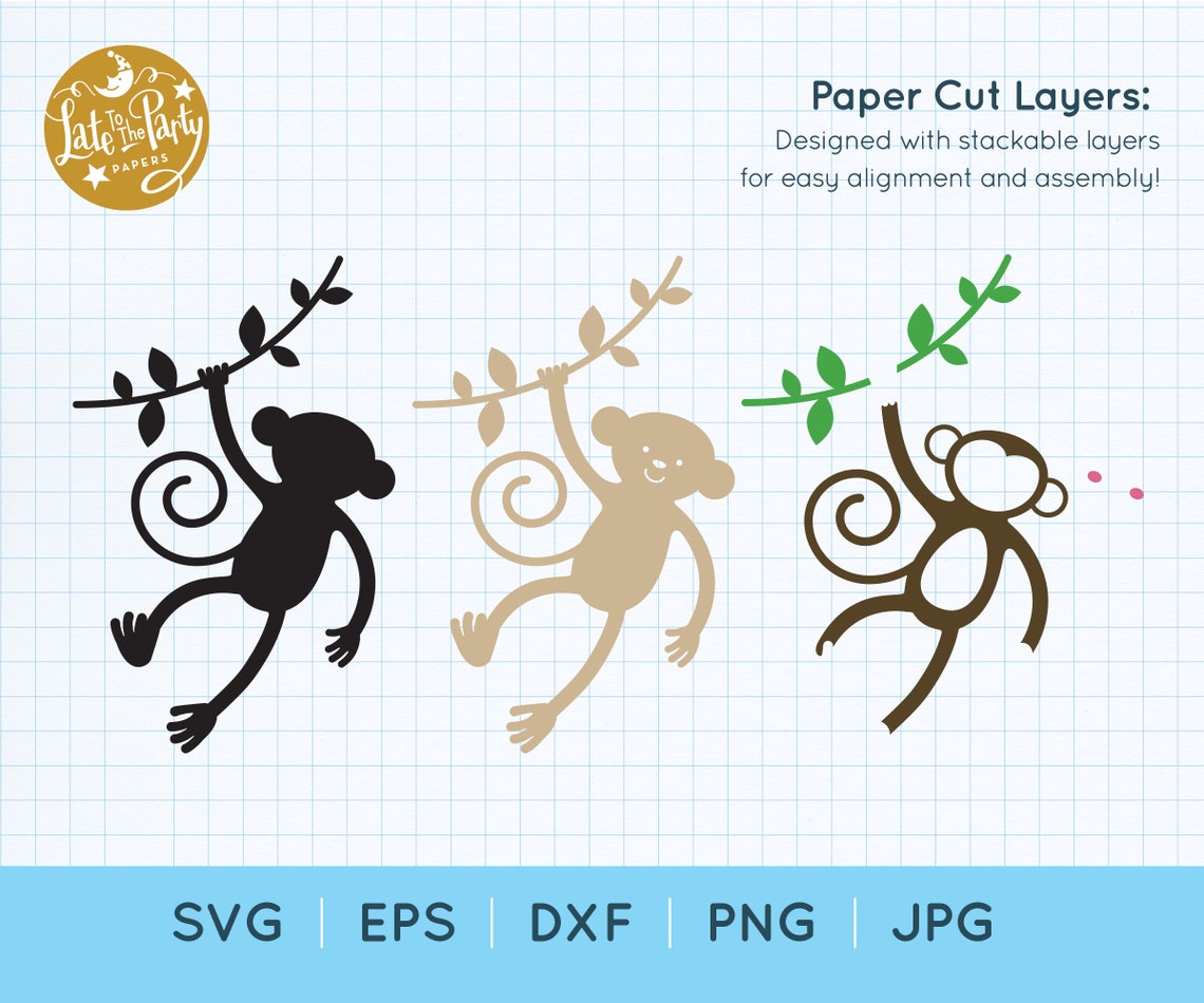 Cute Monkey SVG Cut File, Baby Monkey Cutting File, Swinging Monkey ...