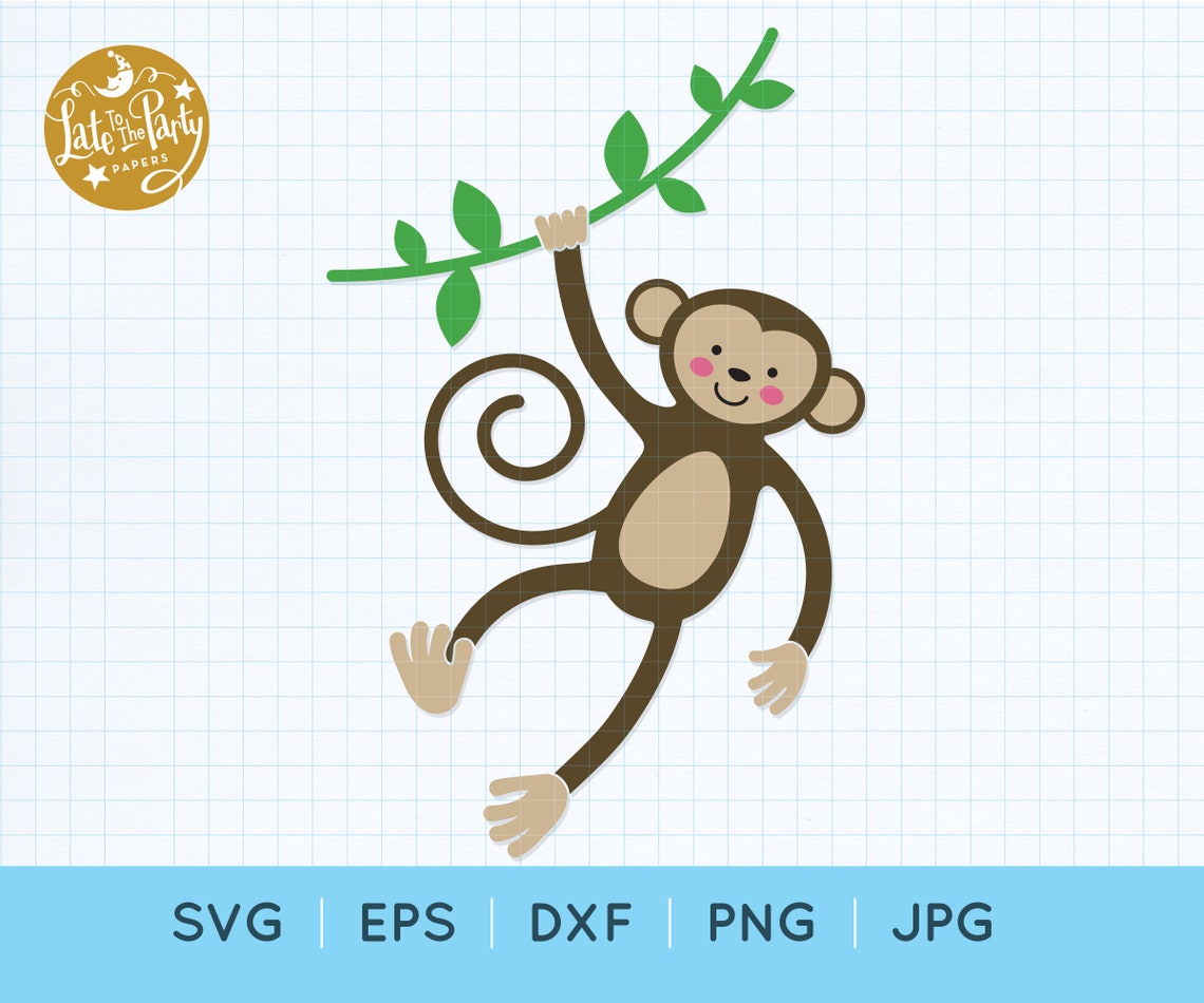 Cute Monkey SVG Cut File, Baby Monkey Cutting File, Swinging Monkey ...