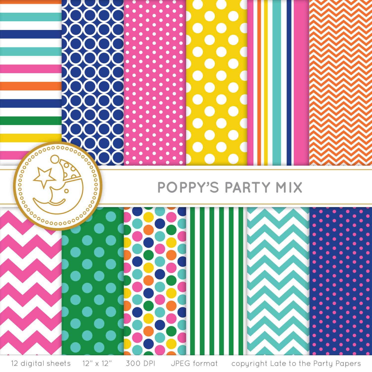 Party Mix: Orange, Pink, Teal, Blue, Green,yellow Paper Pack. STRIPES ...