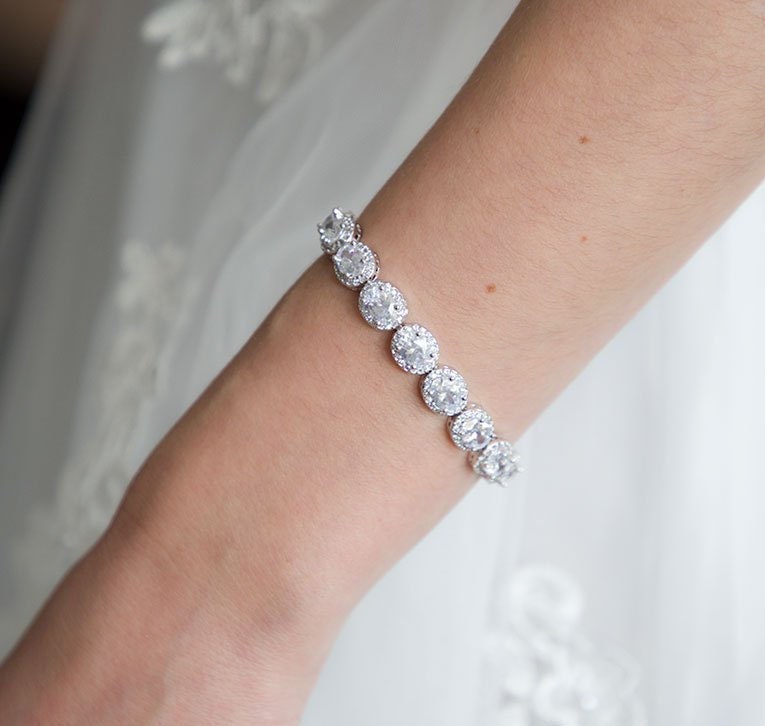 Bridal bracelet Crystal Wedding Bracelet Cubic Zirconia | Etsy