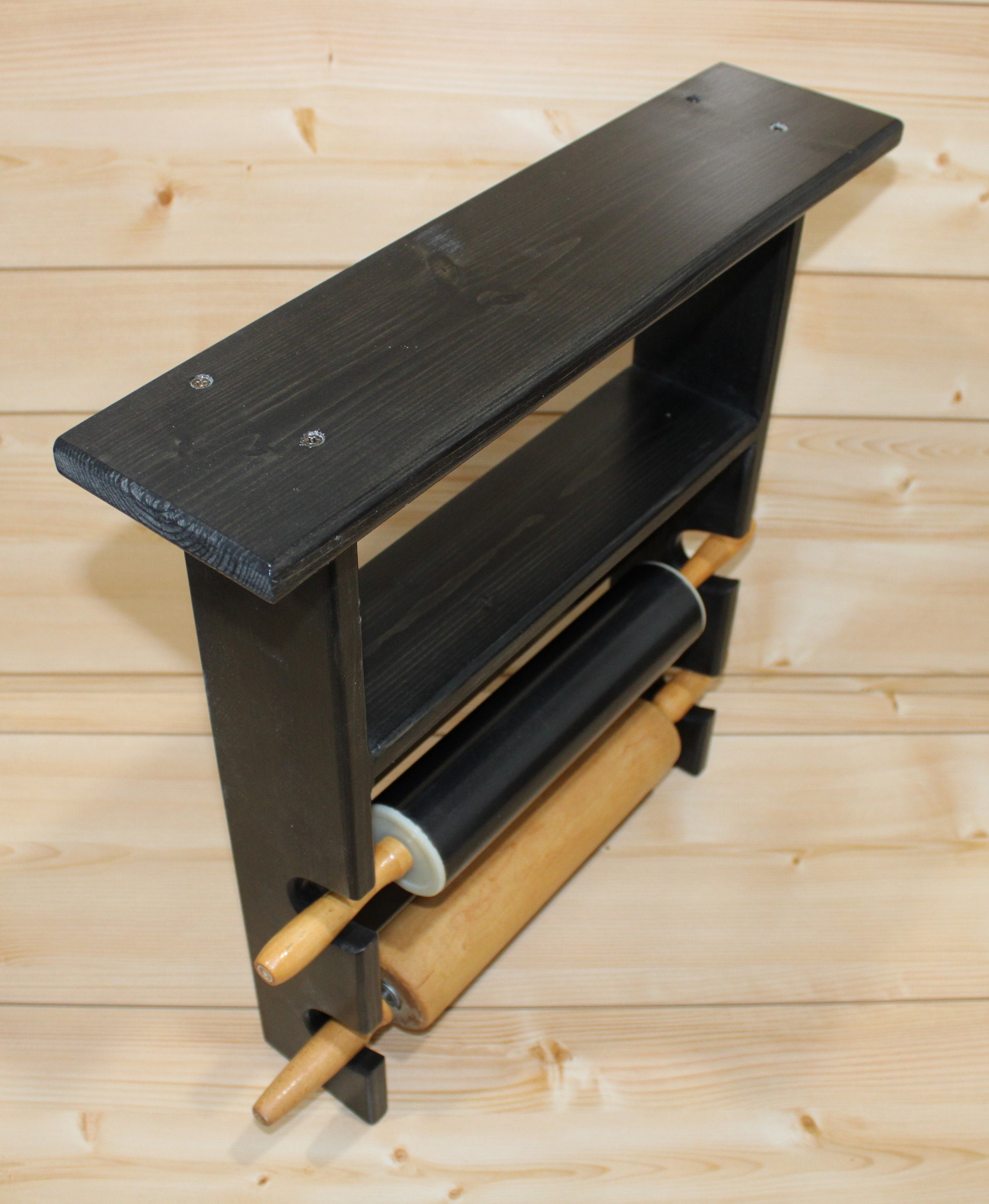 Black Rolling Pin Rack With Double Shelves Multiple Rolling - Etsy