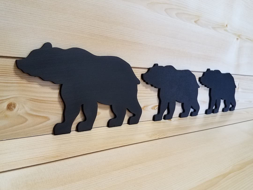 Black Bear Set of 3 – Wood Black Bear Set - Wood Bear Set - Bear Wall ...