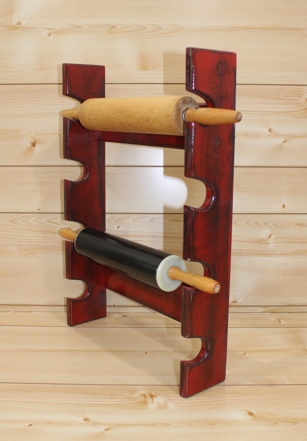 Red Rolling Pin Rack With Four Slots - Multiple Rolling Pin Rack ...