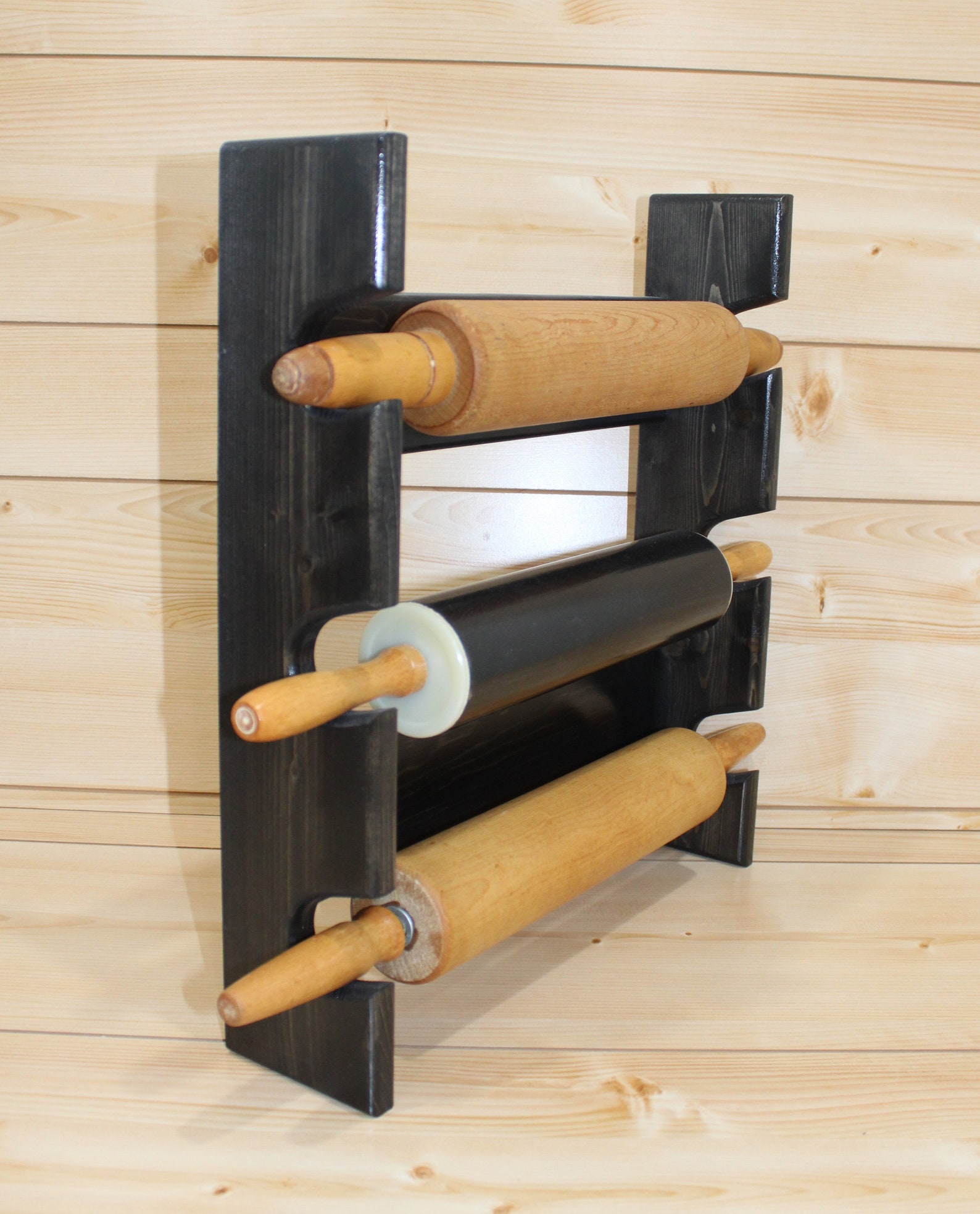 Rolling Pin Rack With Three Slots Black Rolling Pin Rack - Etsy