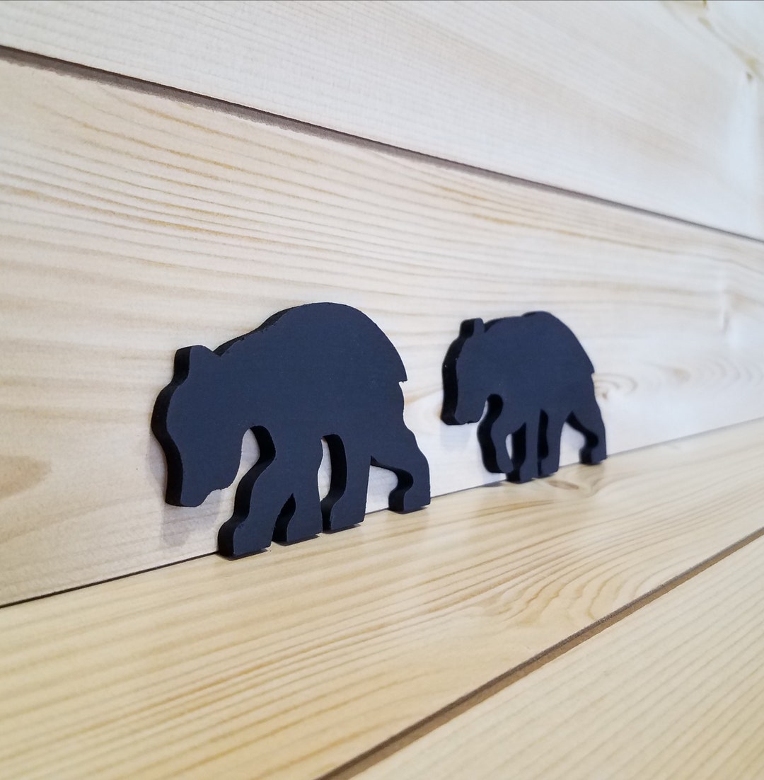 Black Bear Cub Set of 2 - Wood Bear Cub Set - Bear Wall Art - Bear ...