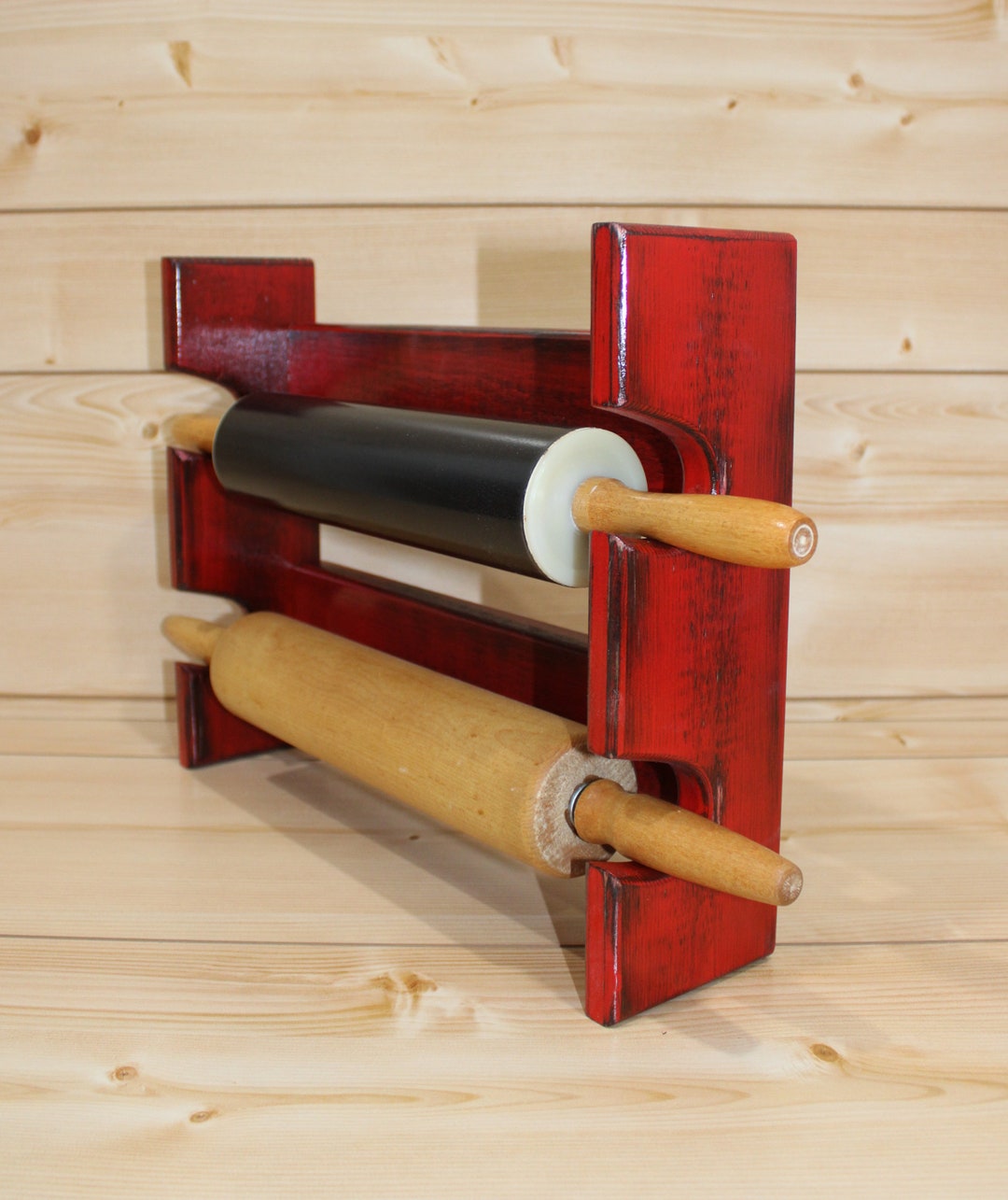 Red Rolling Pin Rack With Two Slots - Multiple Rolling Pin Rack ...