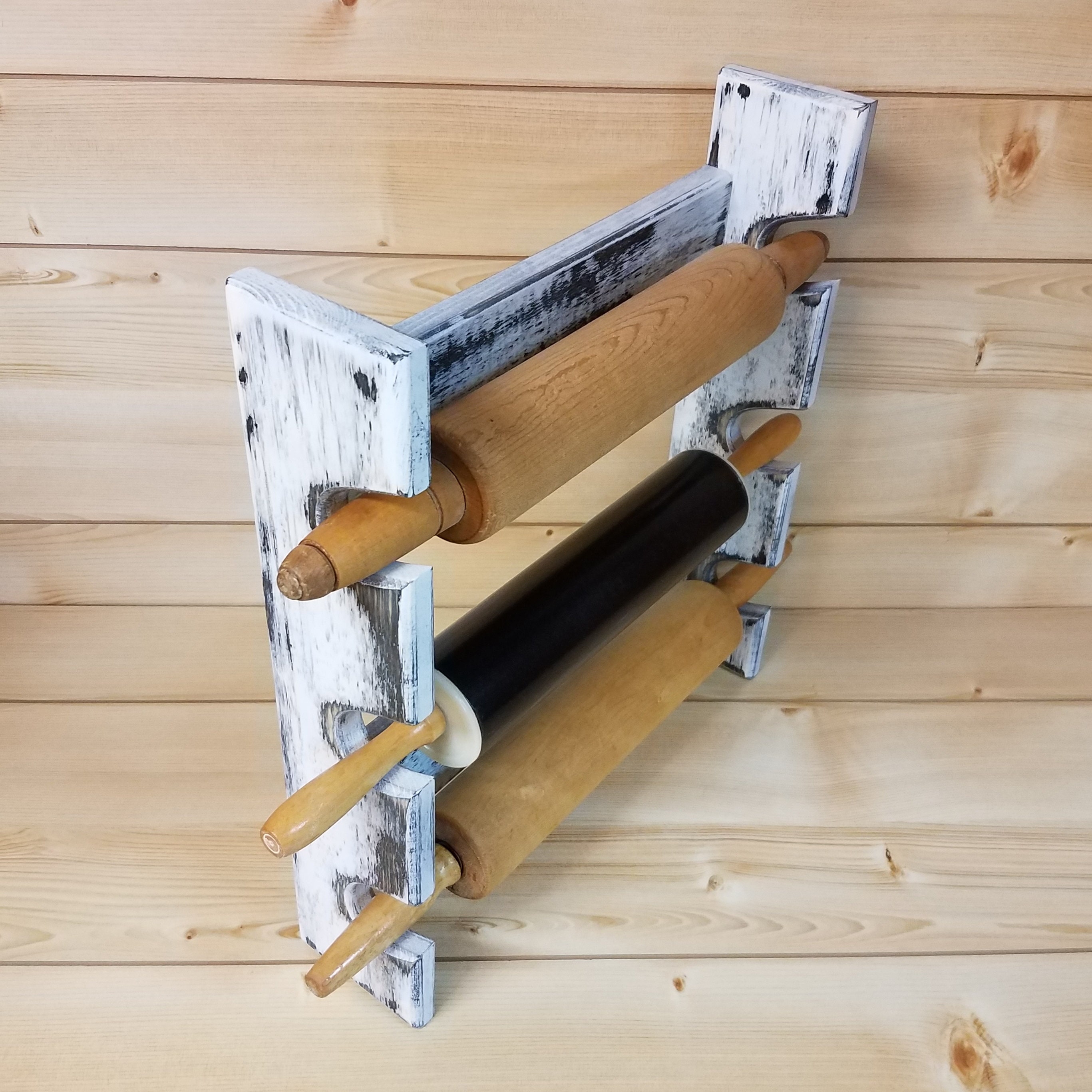 Antique White Rolling Pin Rack With Three Slots Distressed - Etsy