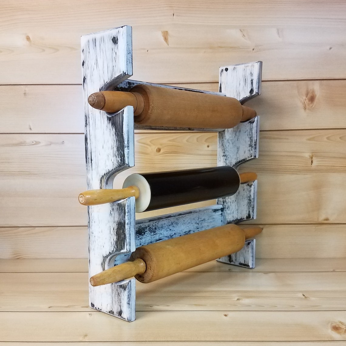 Antique White Rolling Pin Rack With Three Slots Distressed - Etsy