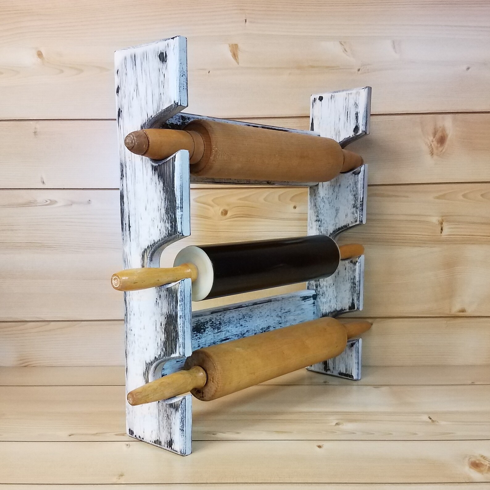 Antique White Rolling Pin Rack With Three Slots Distressed - Etsy