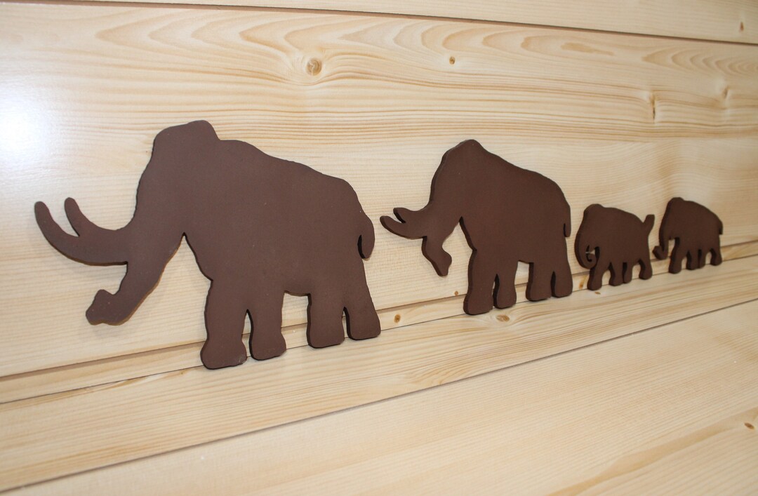 Woolly Mammoth Family of 4 Wood Mammoth Family Brown Woolly Mammoth ...