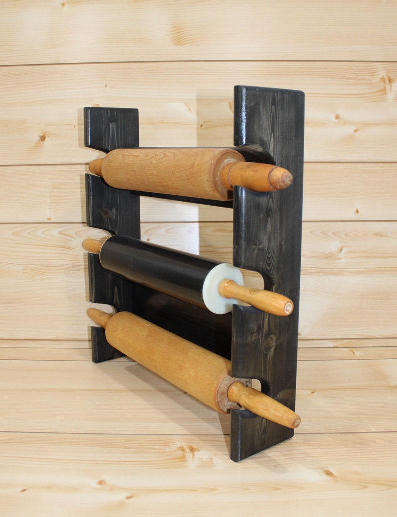Rolling Pin Rack With Three Slots Black Rolling Pin Rack - Etsy