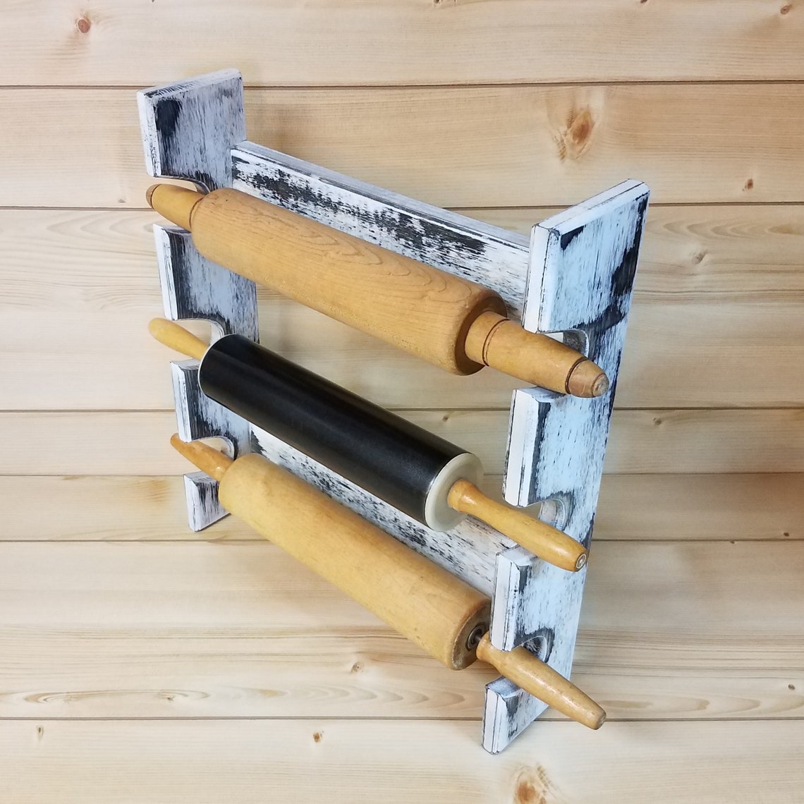 Antique White Rolling Pin Rack With Three Slots Distressed - Etsy