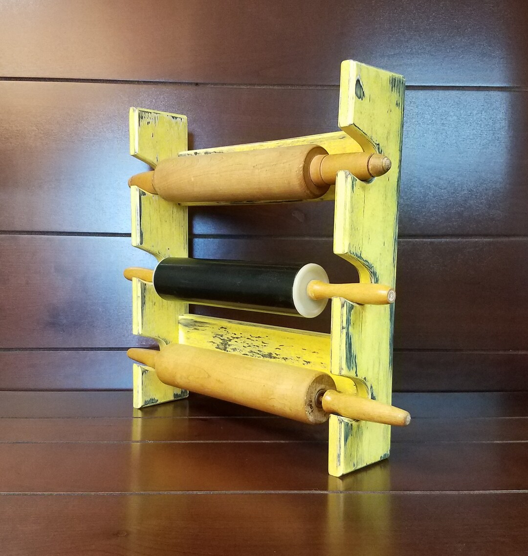 Yellow Rolling Pin Rack With Three Slots Multiple Rolling Pin Rack ...