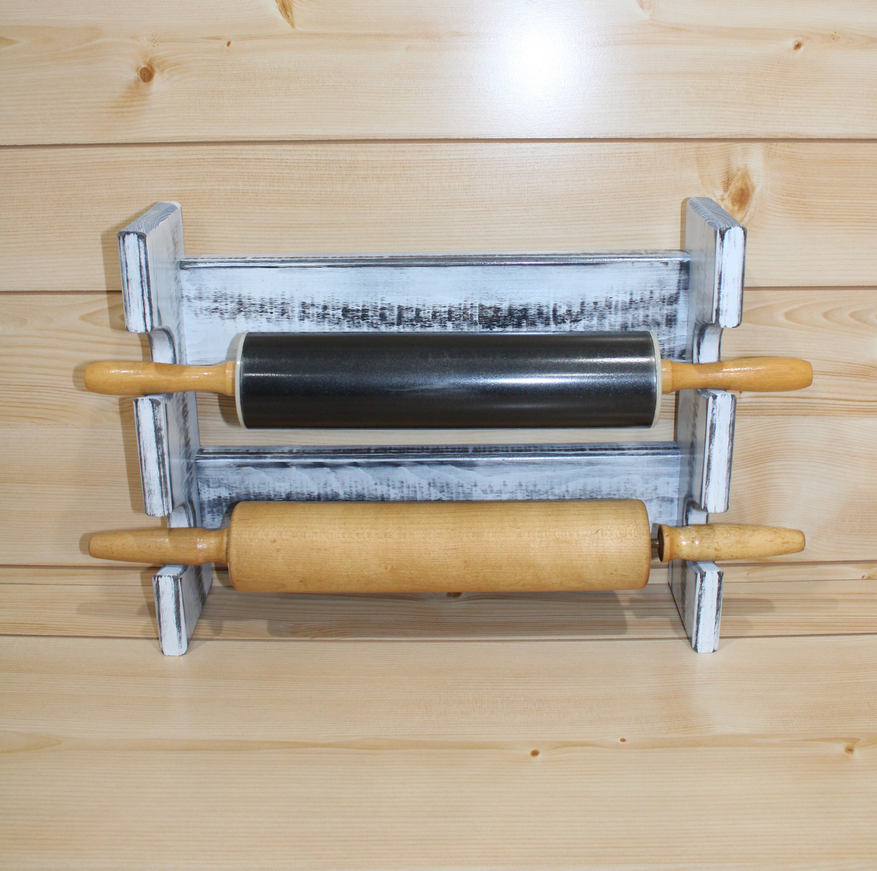 Antique White Rolling Pin Rack With Two Slots – Distressed Rolling Pin ...