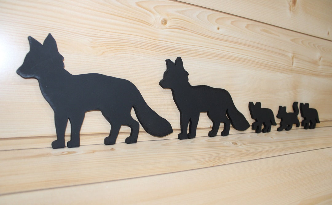 Black Fox Family Black Fox Family of 5 Fox Wall Art Fox Woodwork Fox ...
