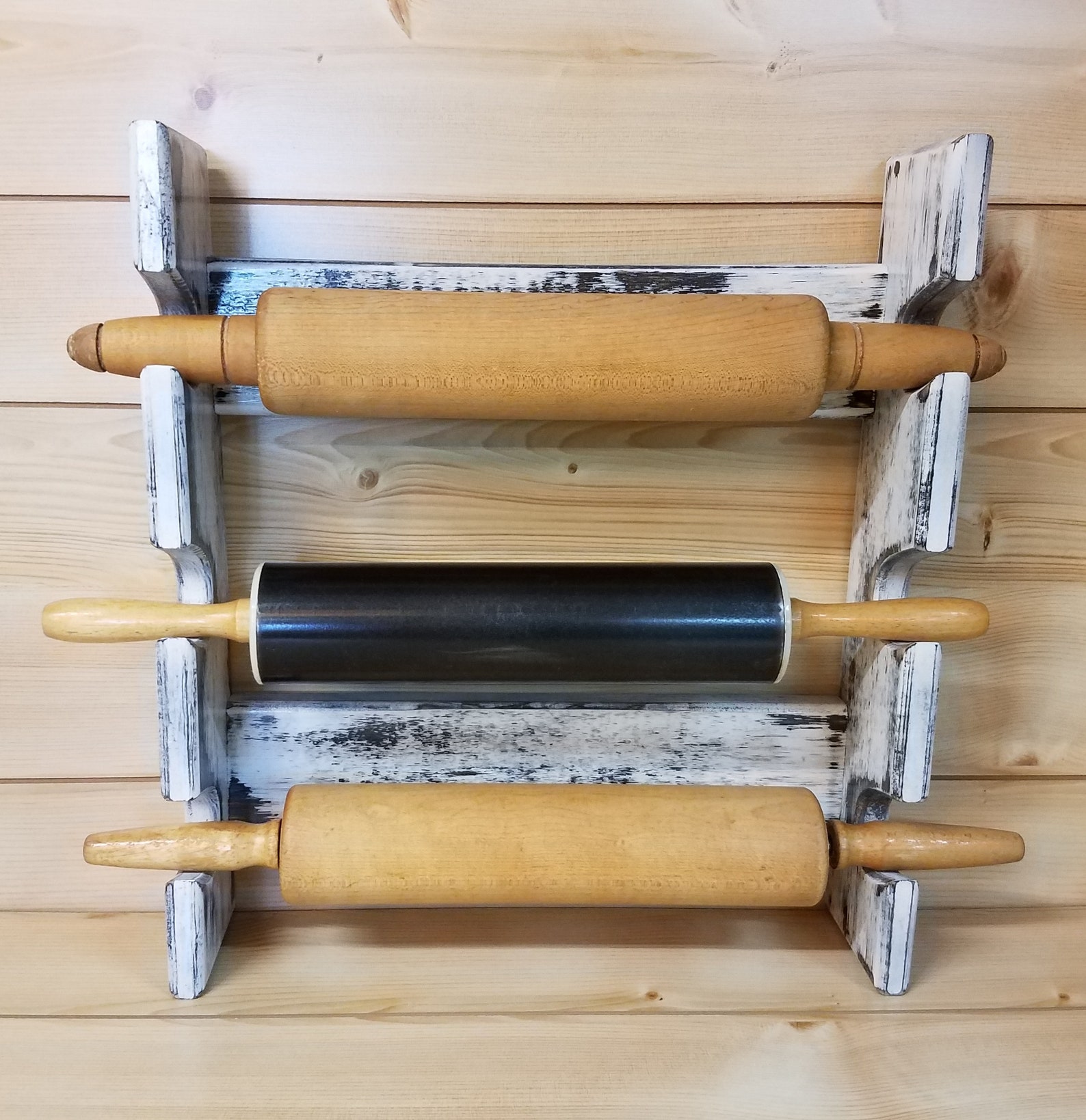 Antique White Rolling Pin Rack With Three Slots Distressed - Etsy