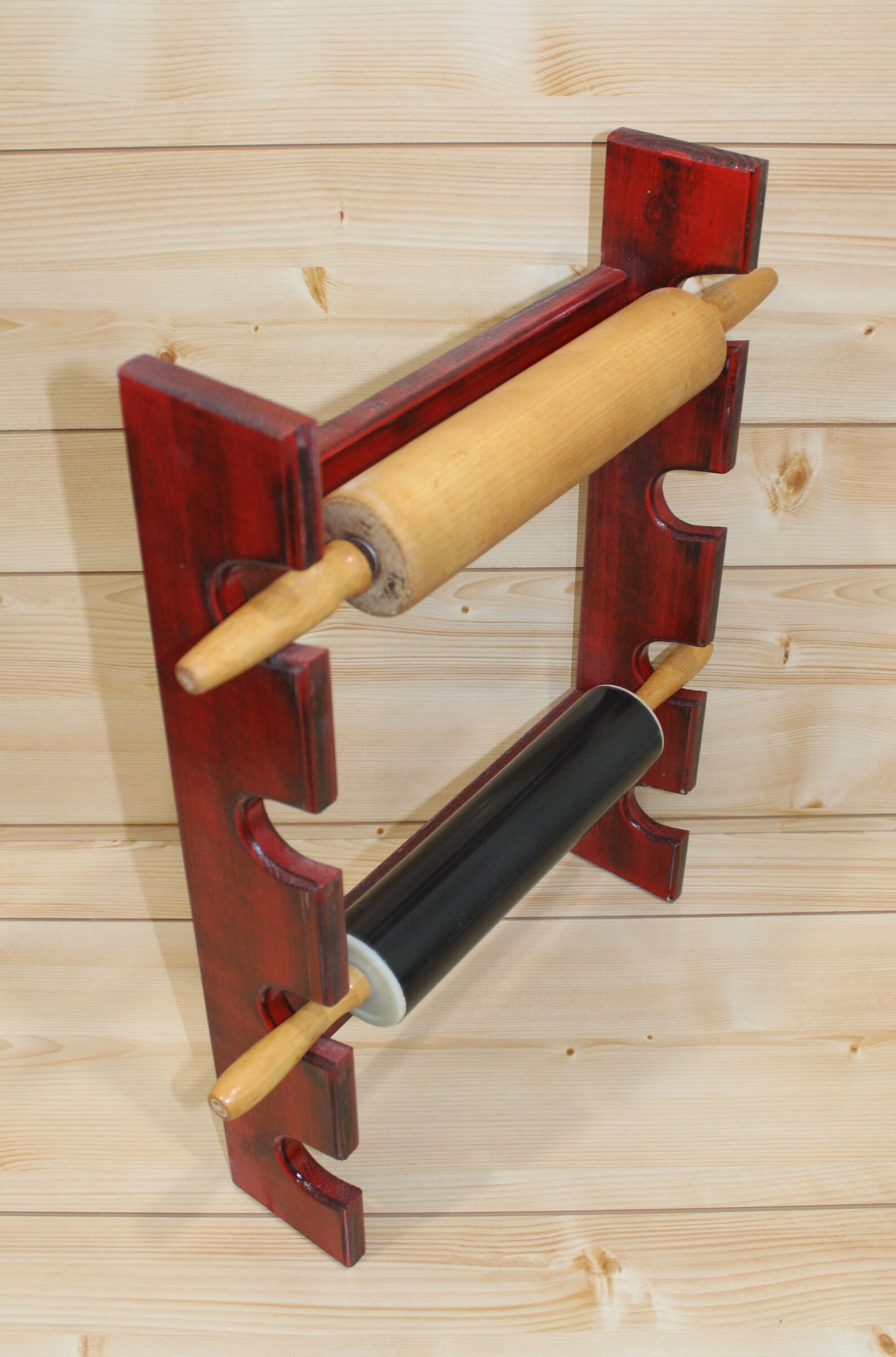 Red Rolling Pin Rack With Four Slots - Multiple Rolling Pin Rack ...