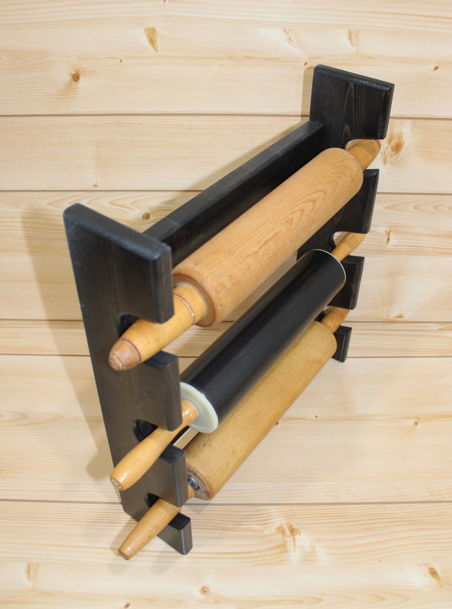 Rolling Pin Rack With Three Slots Black Rolling Pin Rack - Etsy