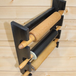Rolling Pin Rack With Three Slots - Black Rolling Pin Rack - Multiple ...