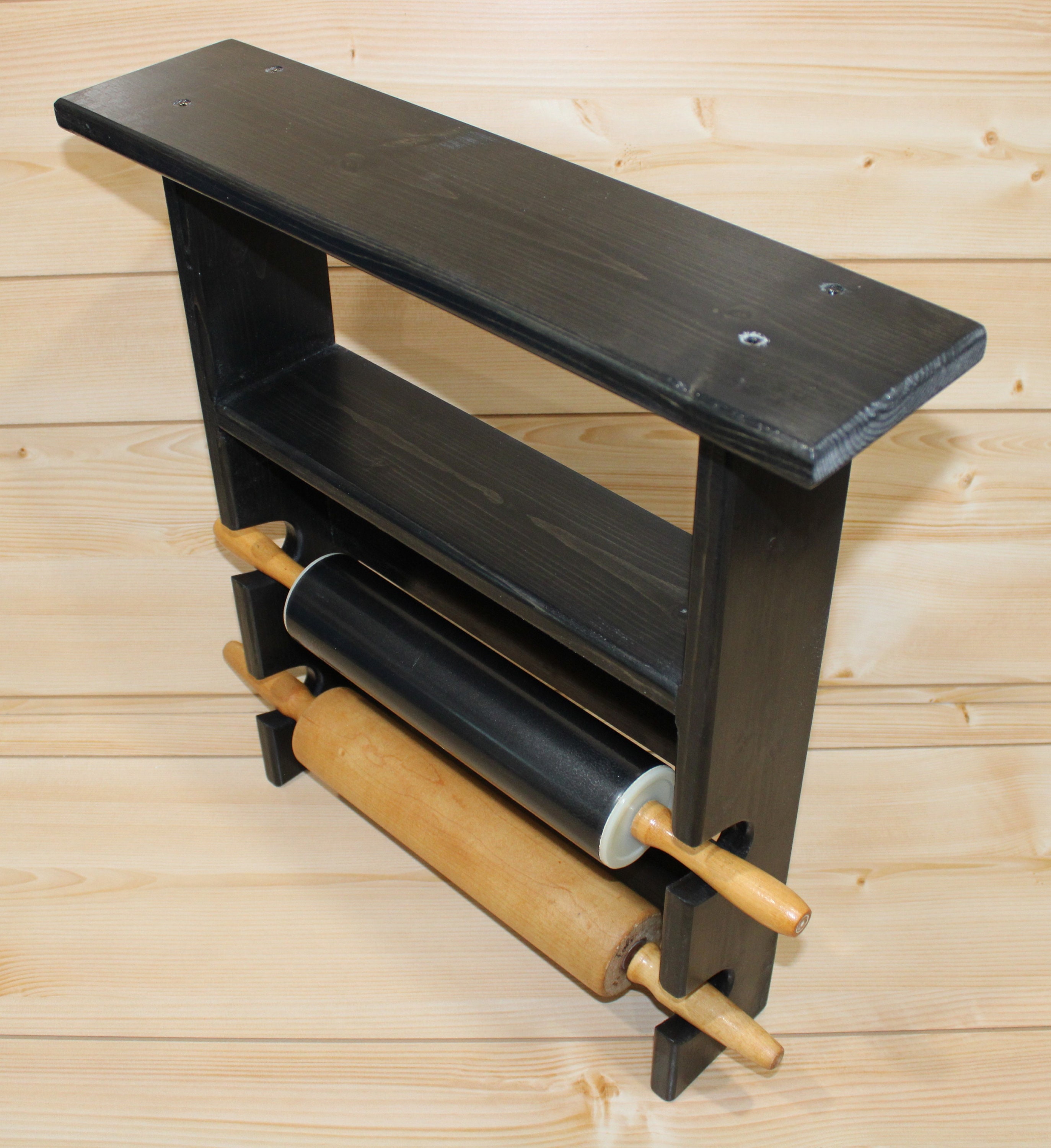 Black Rolling Pin Rack With Double Shelves Multiple Rolling - Etsy