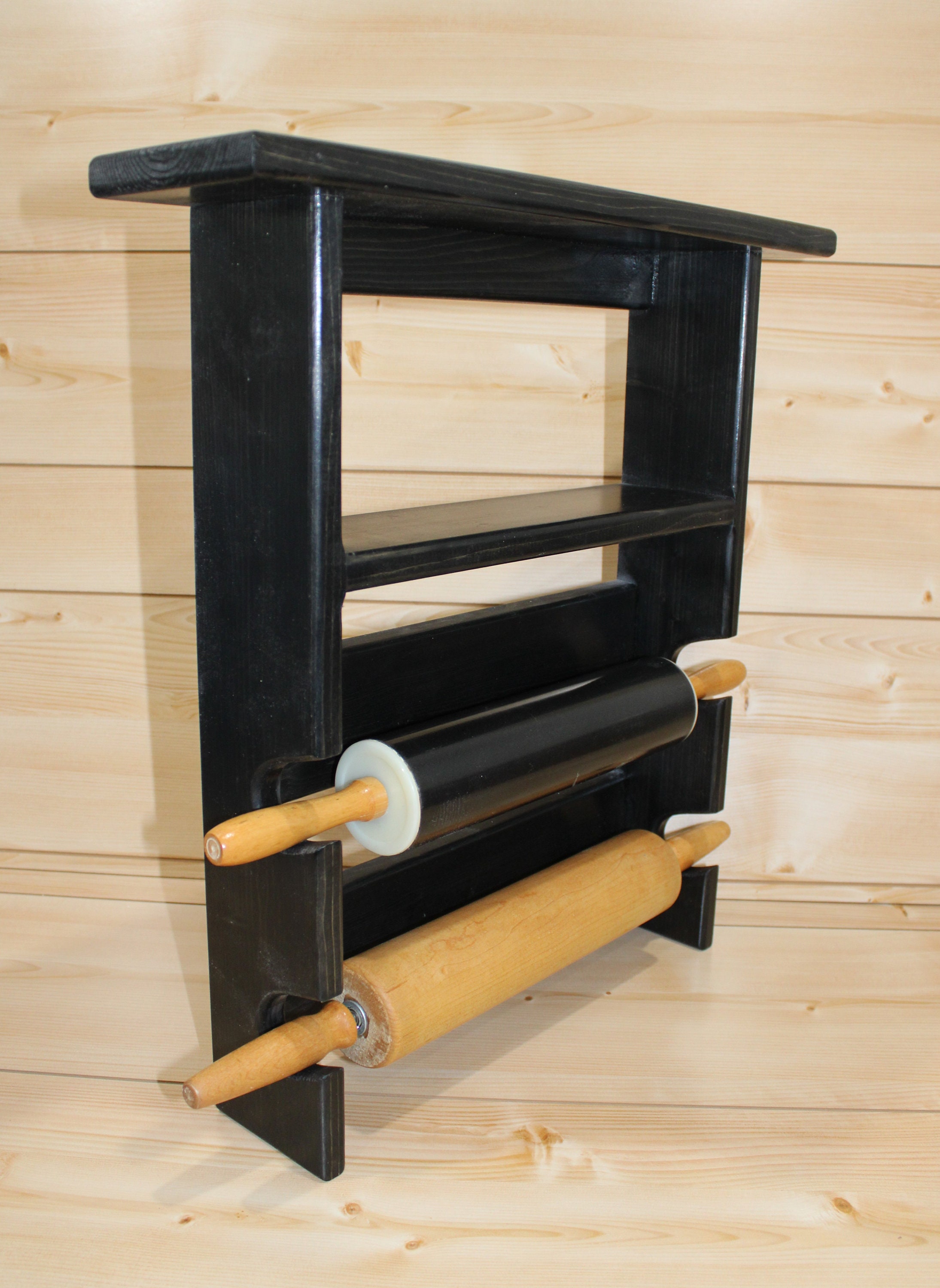 Black Rolling Pin Rack With Double Shelves Multiple Rolling - Etsy