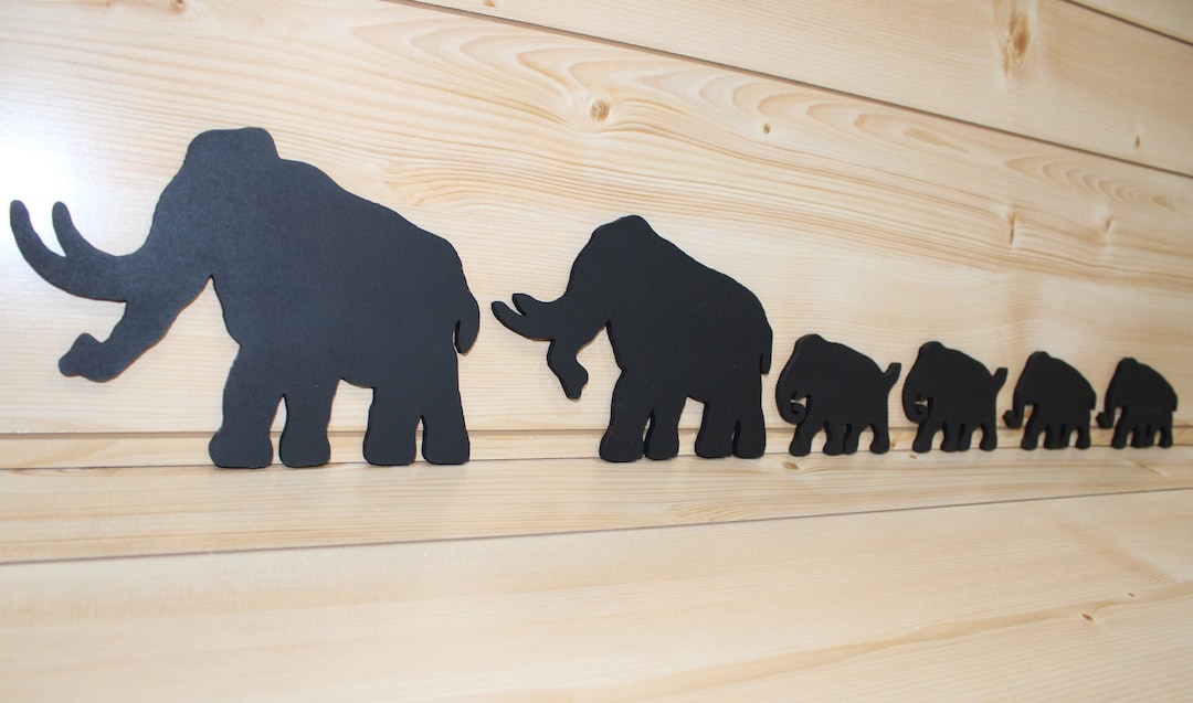 Woolly Mammoth Family of 6 Wood Mammoth Family Black Woolly Mammoth ...