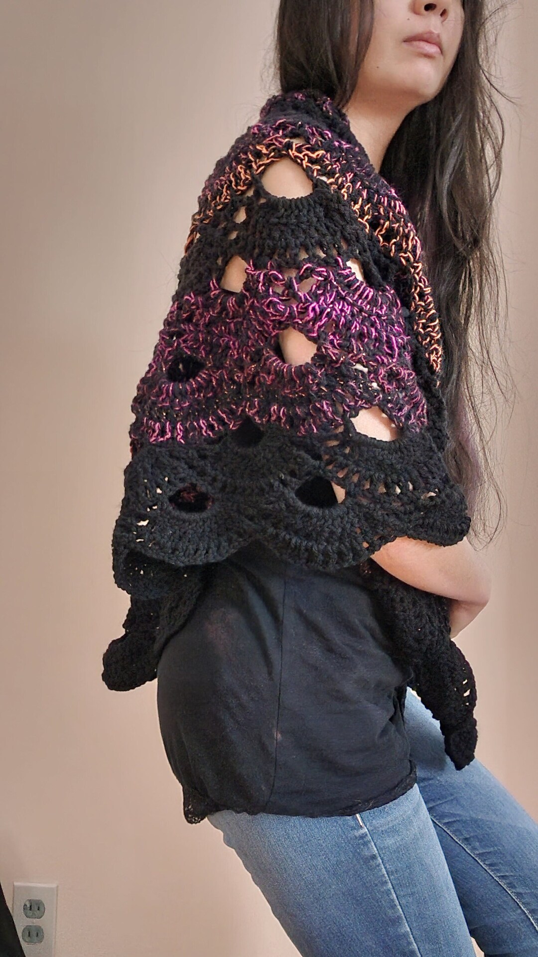 Autumn Witch Virus Shawl / Fall Shawl / Red Orange Pink Black - Etsy