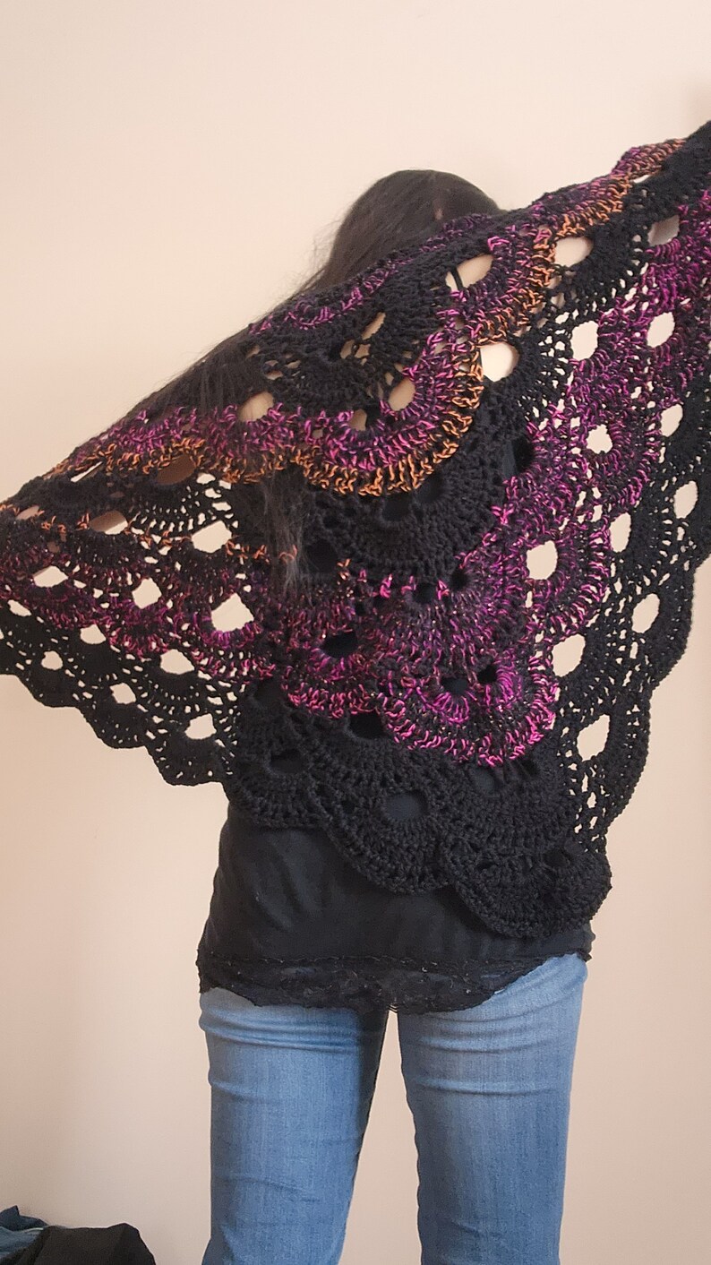 Autumn Witch Virus Shawl / Fall Shawl / Red Orange Pink Black - Etsy