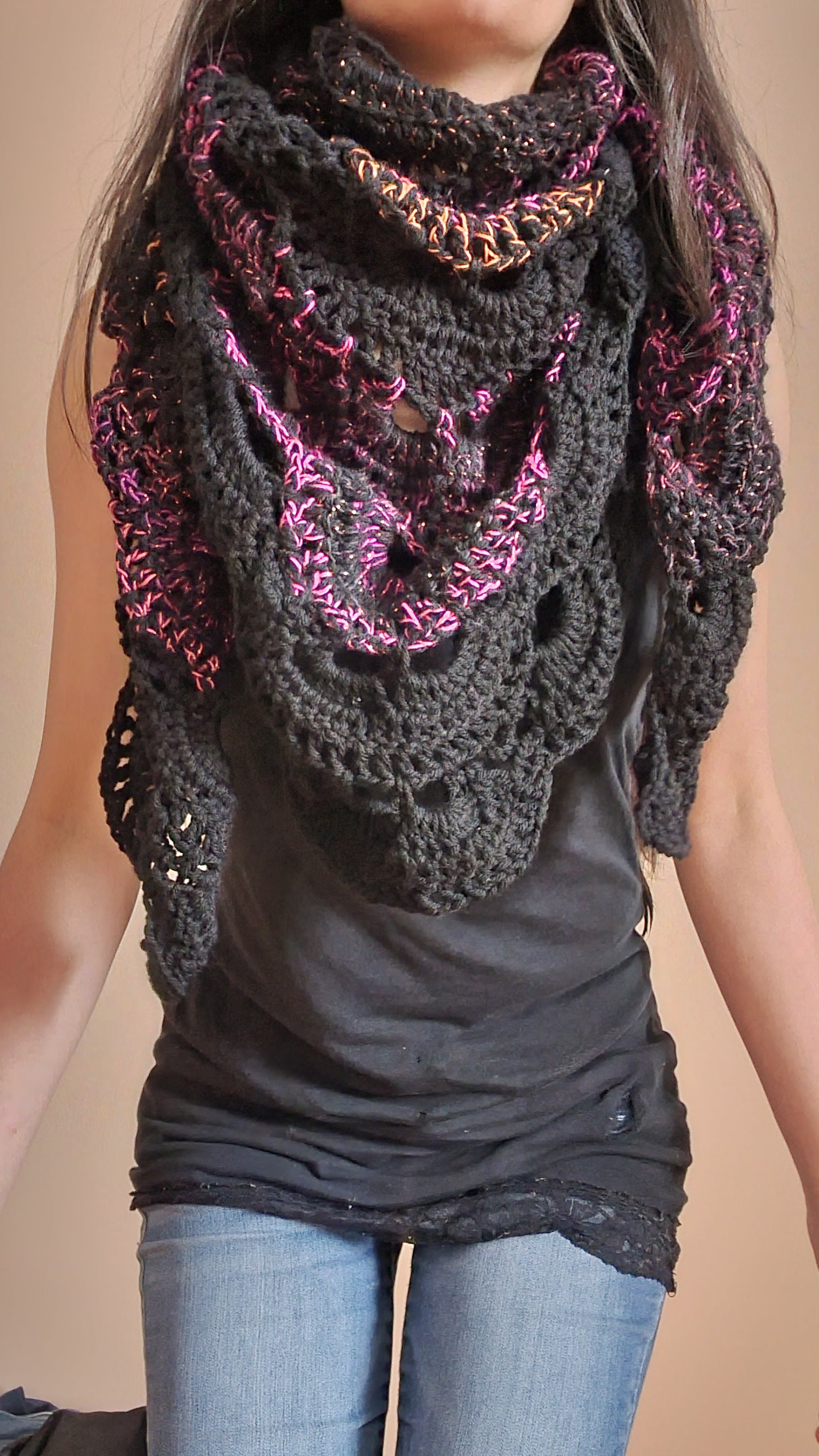 Autumn Witch Virus Shawl / Fall Shawl / Red Orange Pink Black - Etsy