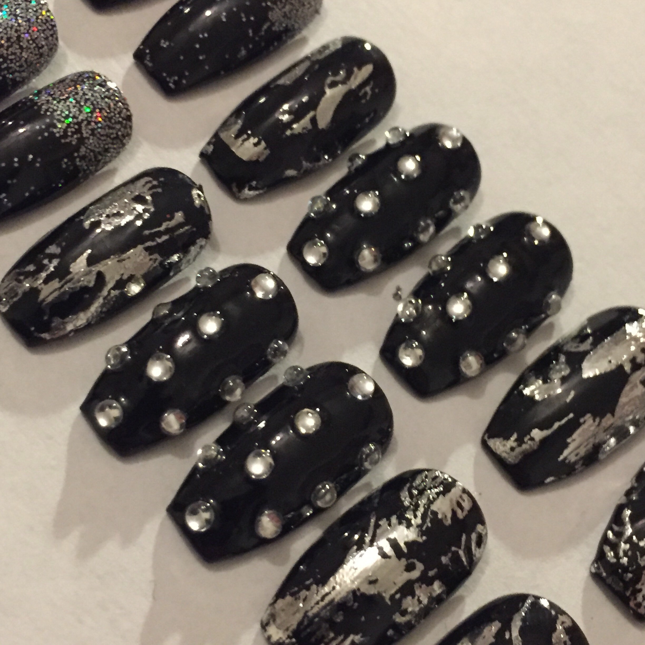 Black Glitter False Nails Stick on Nails Glue on Nails | Etsy