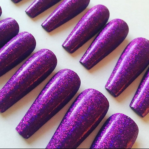 Red Holographic Glitter Flame False Nails - Etsy