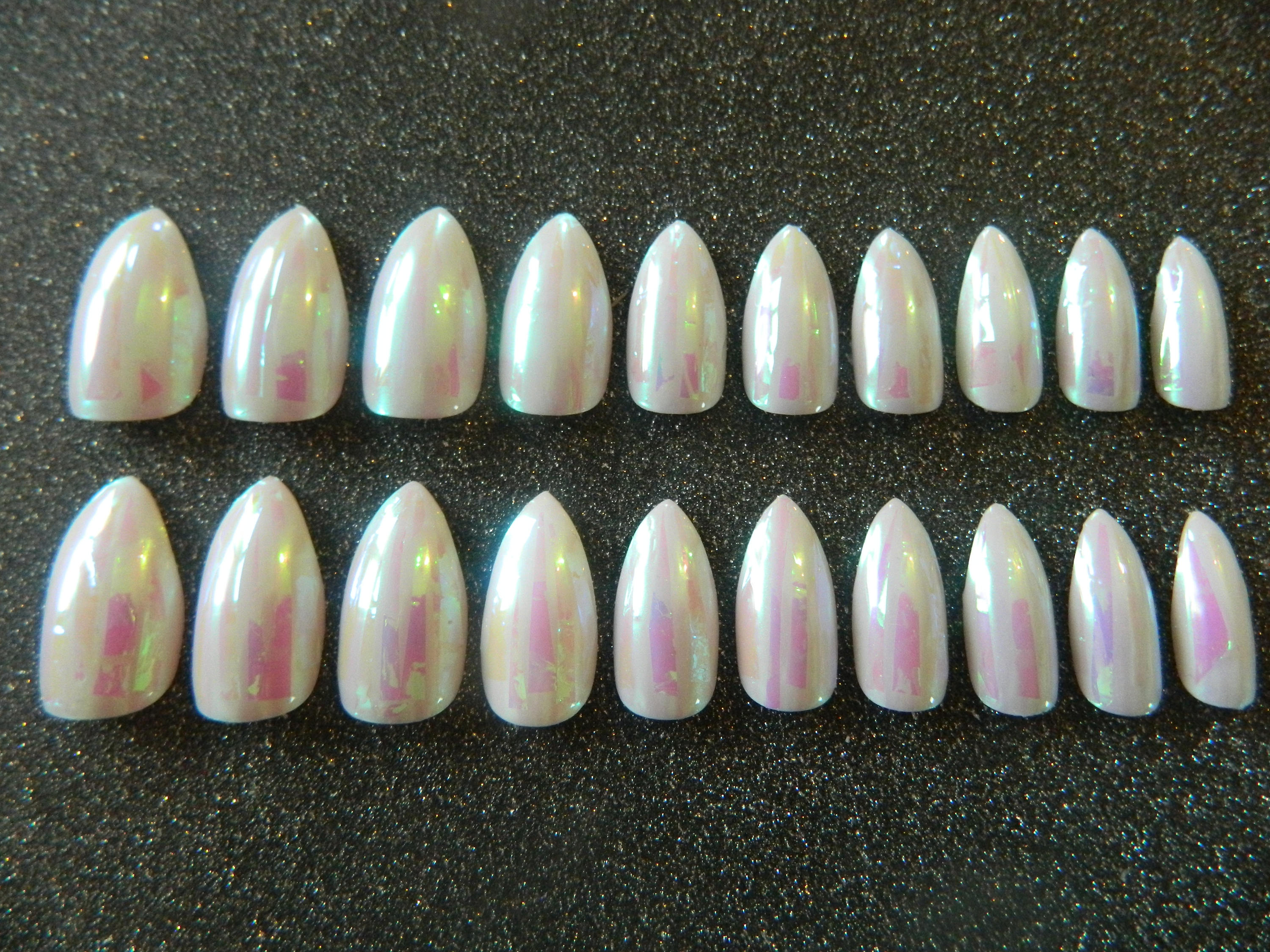 Iridescent Shattered Glass Stiletto False Nails. - Etsy