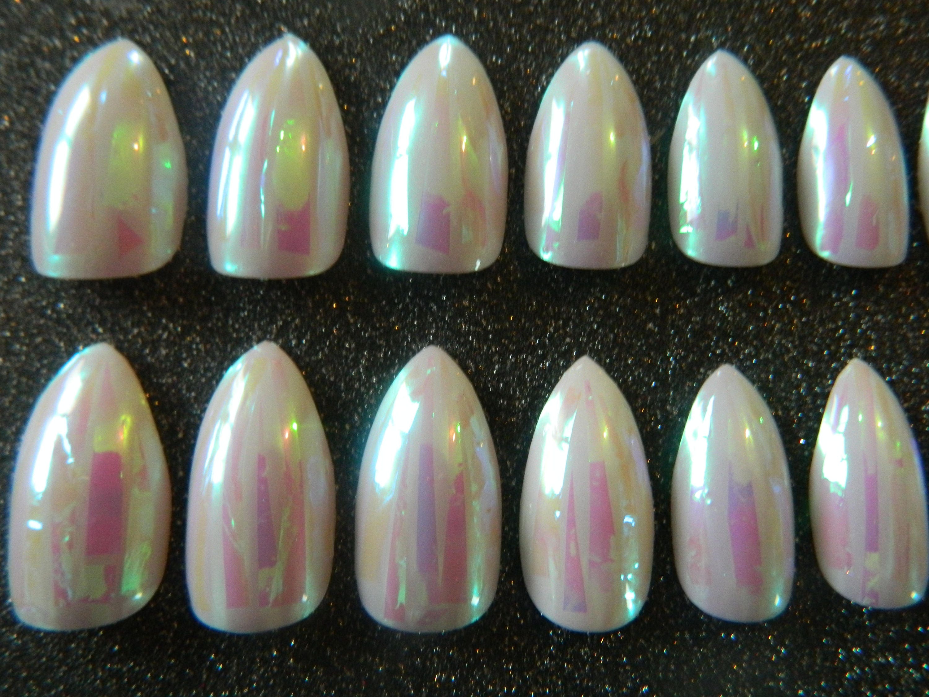 Iridescent Shattered Glass Stiletto False Nails. - Etsy