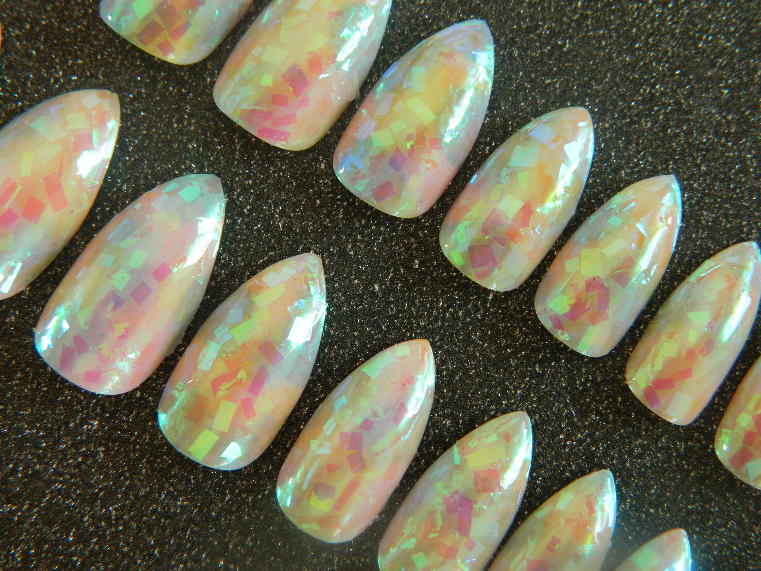 Opal/mother of Pearl Effect Stiletto False Nails. | Etsy
